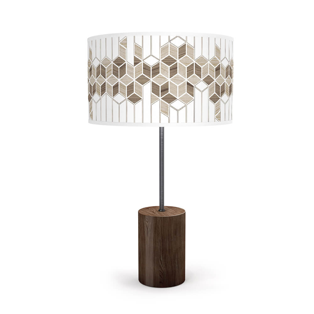 cube Printed Shade Drum Table Lamp - jefdesigns